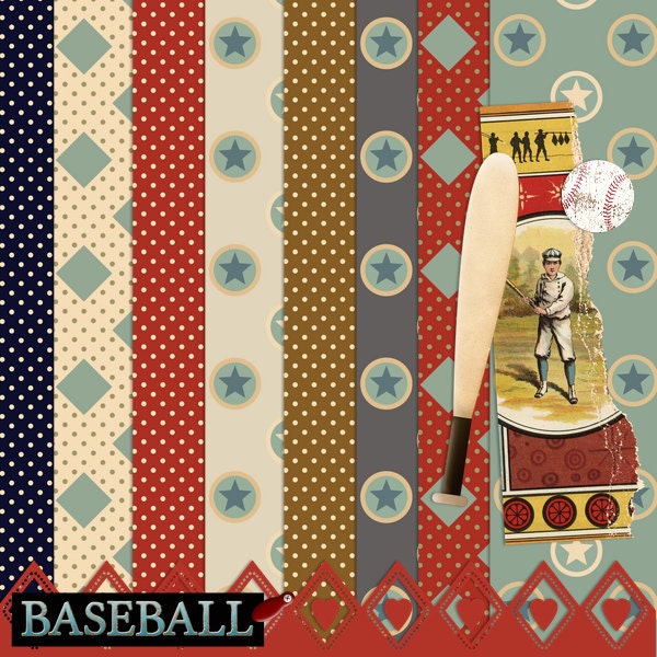Baseball Scrapbook, Digital Scrapbook, American Baseball, Instant ...