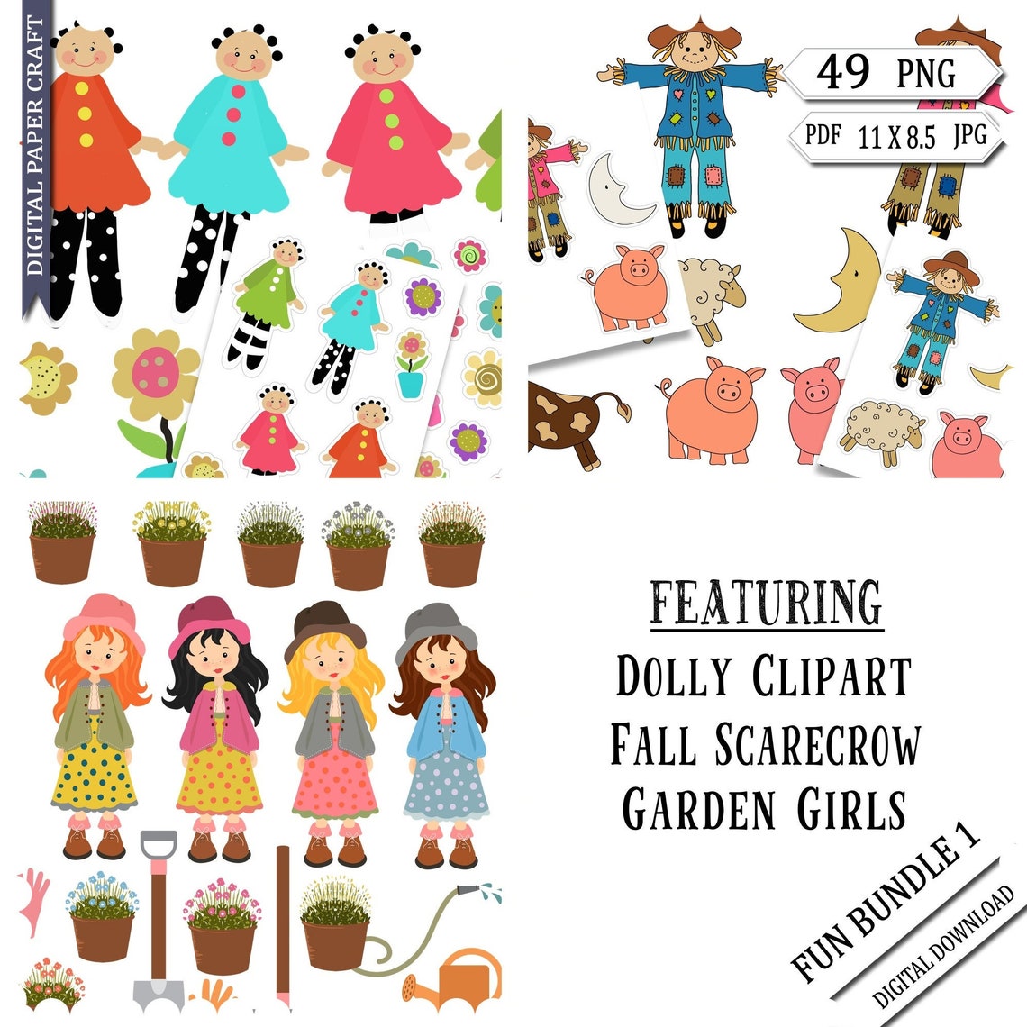 Fun Clipart Bundle One, Dolly Clipart, Fall Clipart, Garden Girl ...