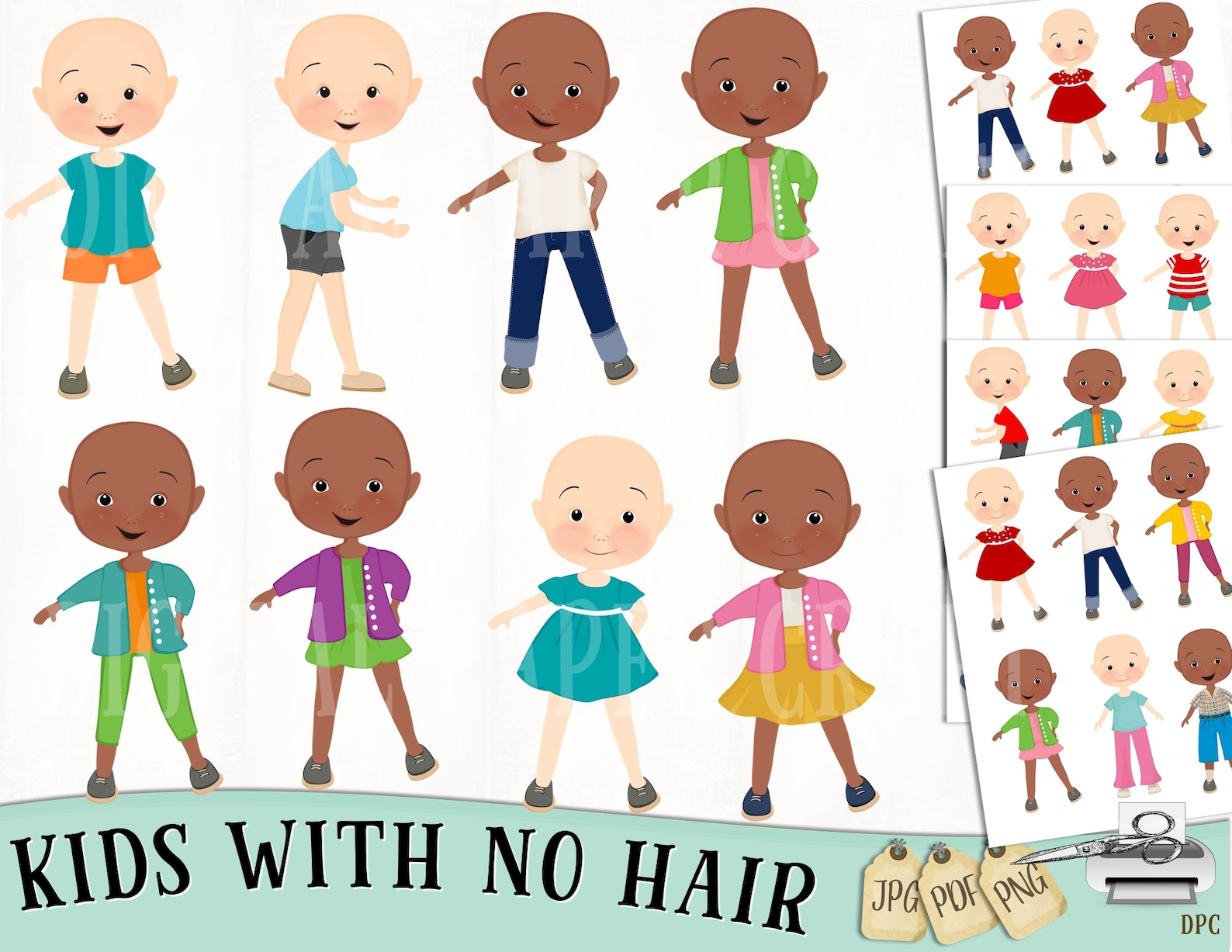 No Hair, Children, Clipart ,boys, Girls, Bald Head, Invitation, Party ...