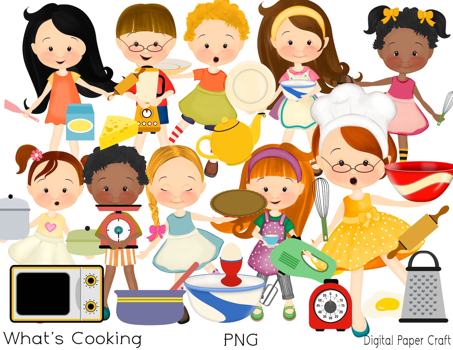 Kids Cooking Clipart: Hand-drawn Children, Recipe Graphics (PNG, JPG ...