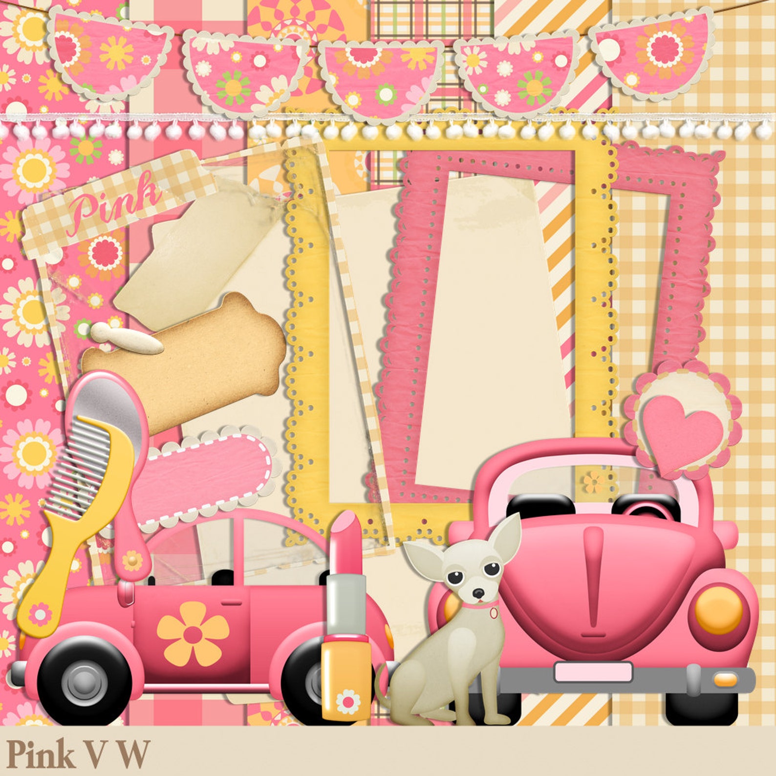 Retro Scrapbook Pink Car Scrapbook Vw Scrapbook Instant - Etsy