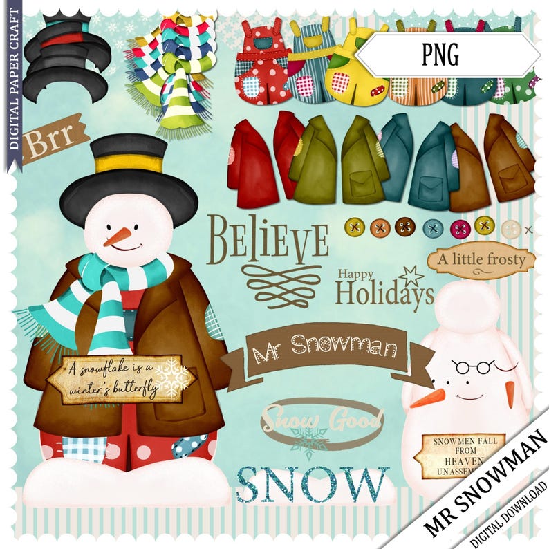 Snowman Doll, Digital Paper Doll, Digital, Instant Download, Build a ...