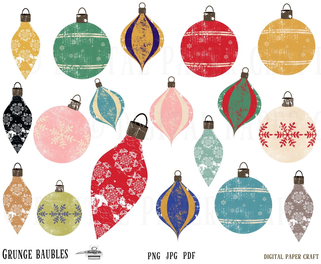 Christmas Baubles, Retro Christmas, Christmas, Clip Art, Instant ...