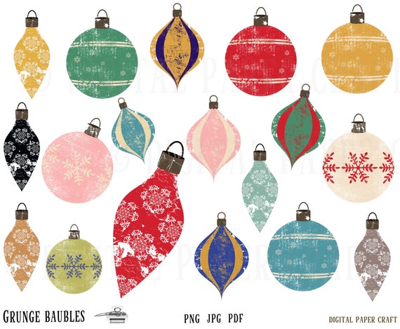 Christmas Baubles Retro Christmas Christmas Clip Art | Etsy Australia