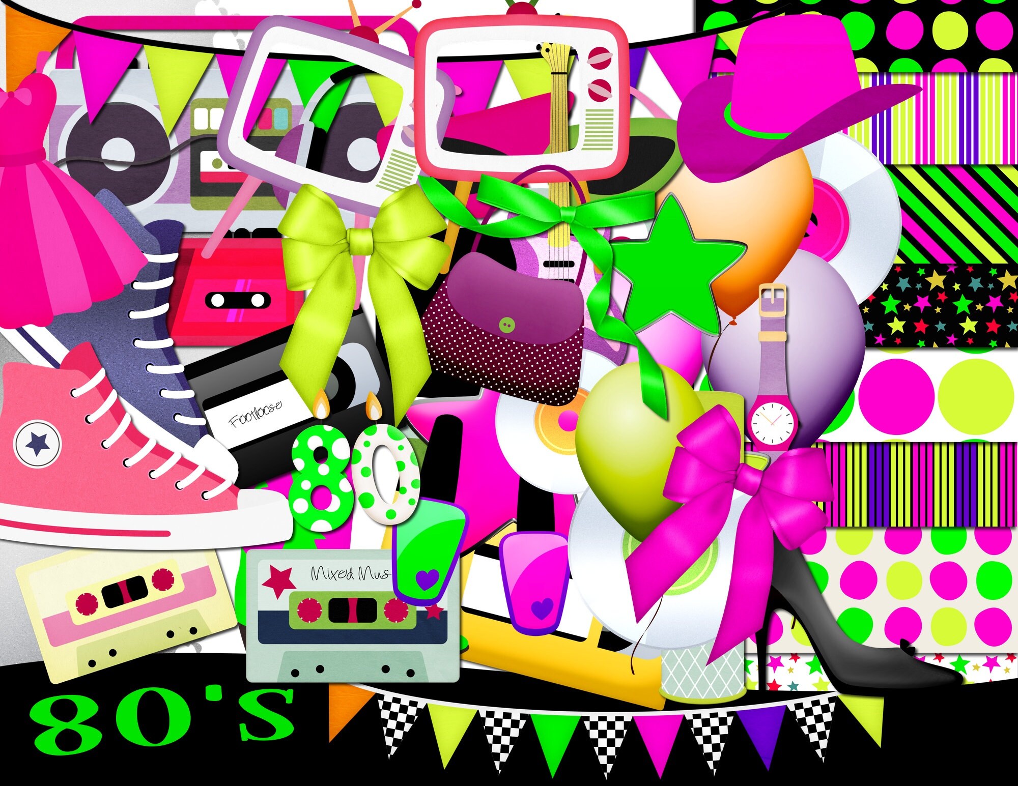 80s Scrapbook, 1980s, 80s Scrap Kit, Instant Download, 80s Clipart ...