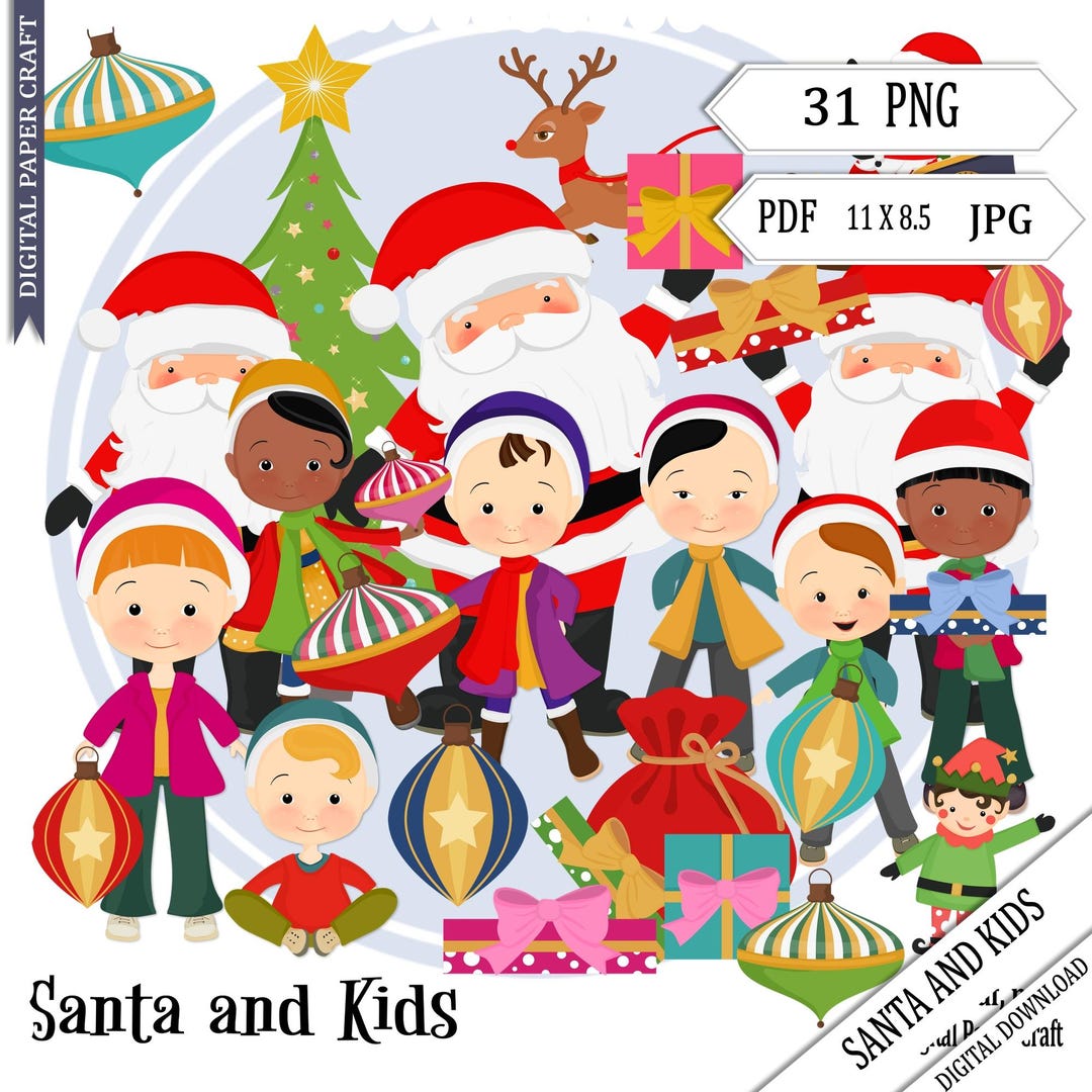 Santa Clipart, Children Clipart, Christmas, Clipart, Instant Download ...