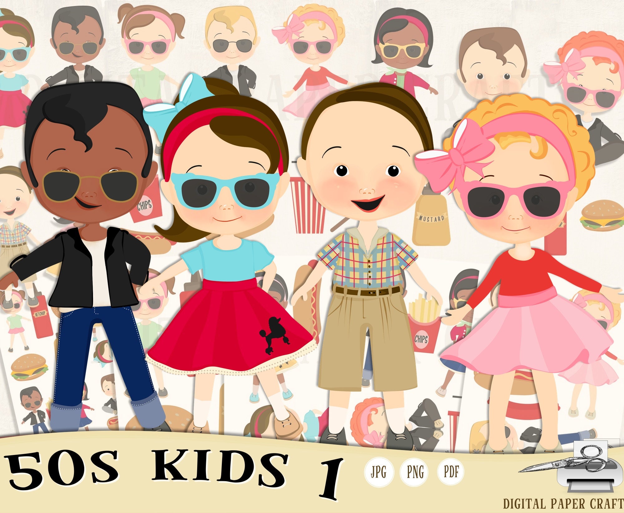 50s Clipart, Children Clipart, 1950 Clipart, Rock N Roll Clipart, 50s ...
