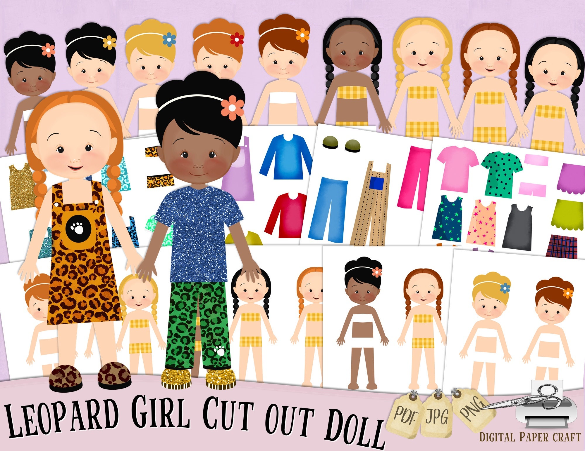 Printable Paper Doll, Digital Dolls, Hair, Multicultural, Kids, Cut Out ...
