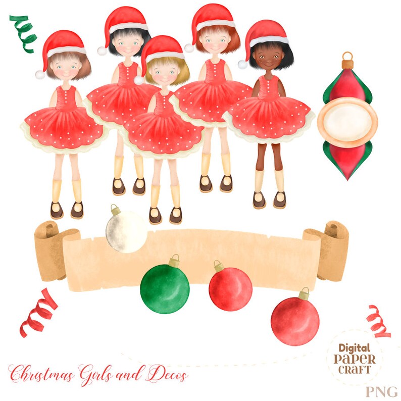 Watercolor Christmas Clipart Girl Clipart Santa Clipart Red - Etsy