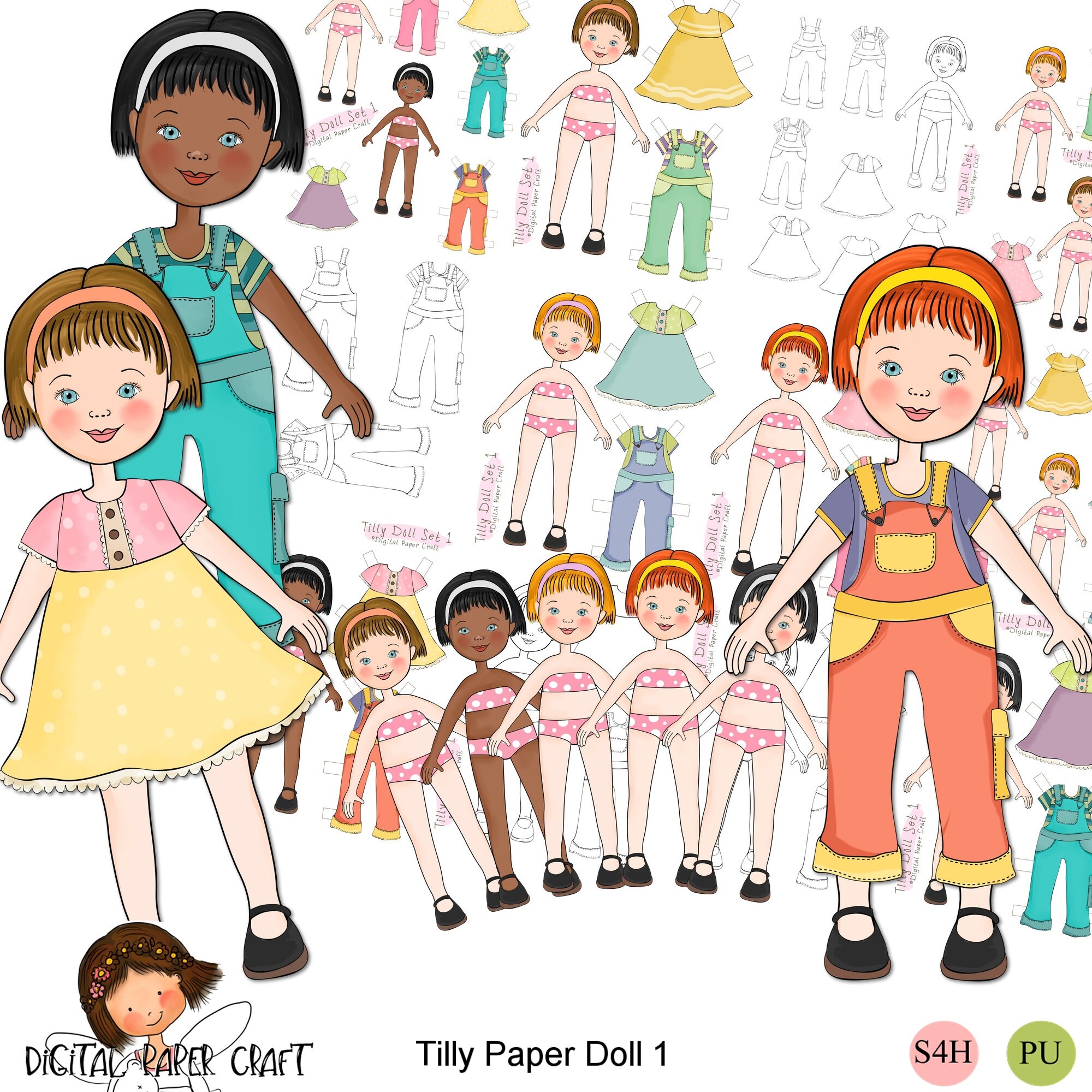 Printable Paper Doll Digital Paper Dolls Red Brown Blonde | Etsy