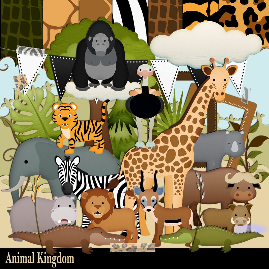 Jungle Animal Scrapbook Kit: Wild Animal Clipart, Gorilla, Giraffe ...