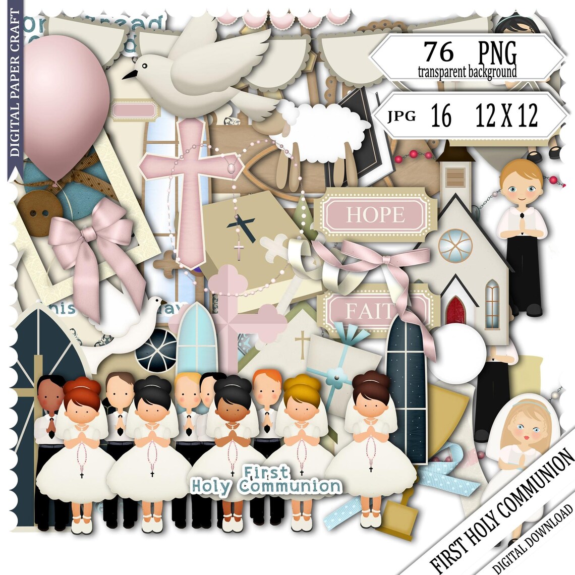 First Holy Communion Scrapbook Kit: Christian Boys Girls Religious ...