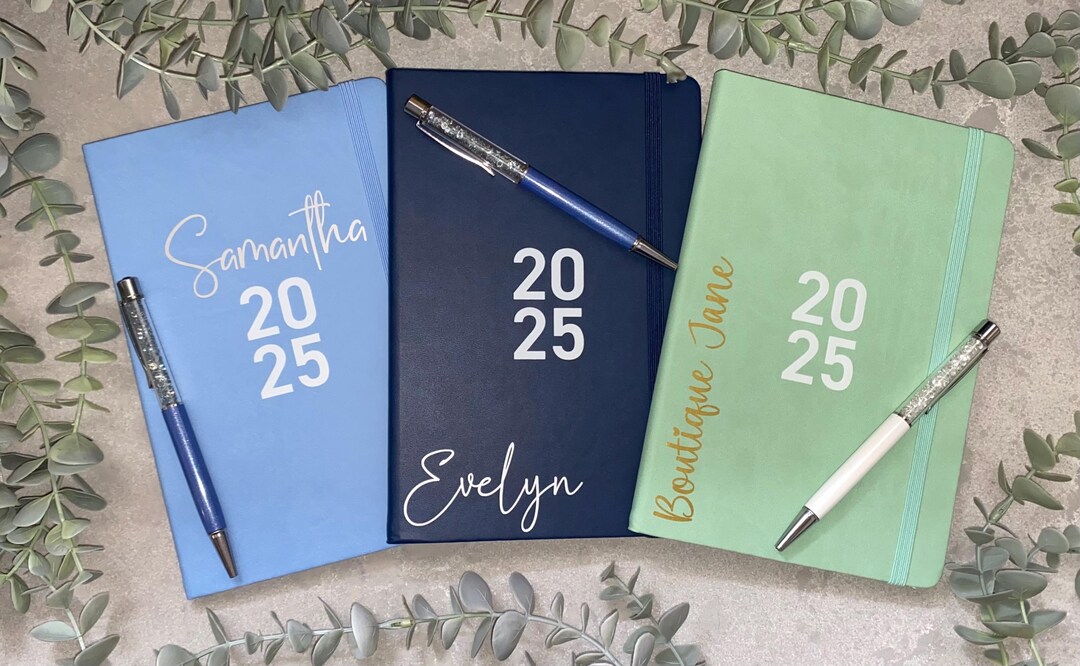 Personalised A5 Diary 2025 Custom Day to a Page Planner Hard Cover ...