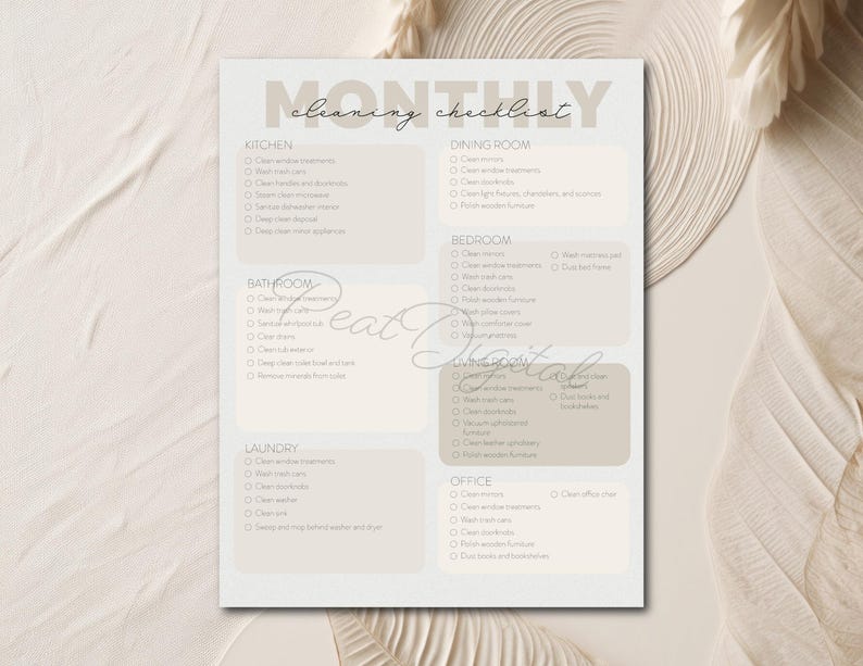 Monthly Cleaning Checklist Printable PDF | Minimalist Cleaning Planner ...