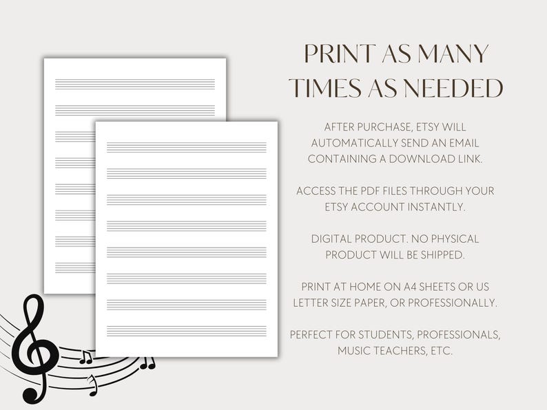 Printable Wide 12mm Blank Staff Music Sheet | Manuscript Paper | Letter ...