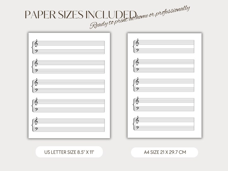Printable Music Staff Paper | Wide 12mm Grand Staff Manuscript Sheets ...