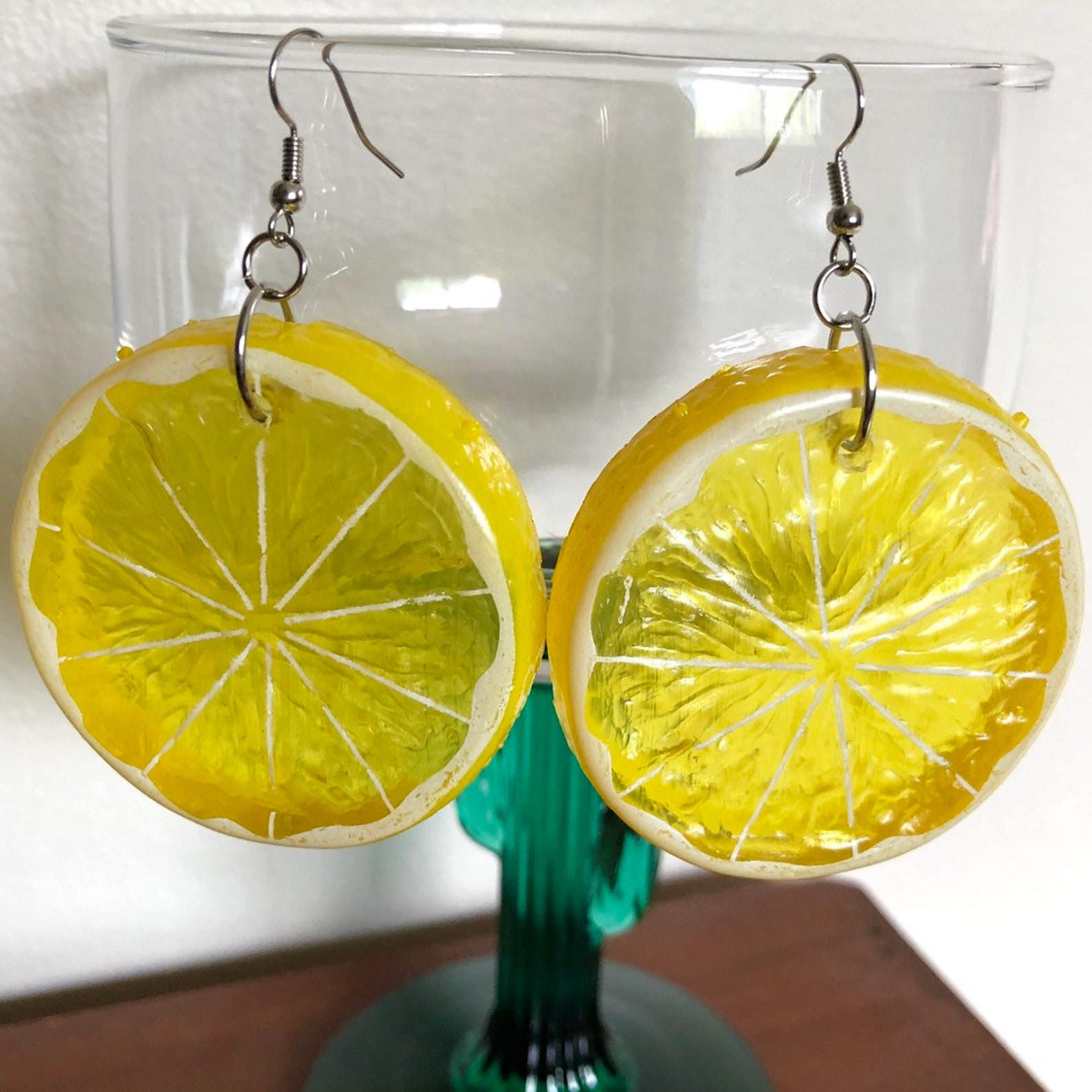 Lemon Slice Earrings Yellow Plastic Fruit, Lemon Earrings, Dangle ...