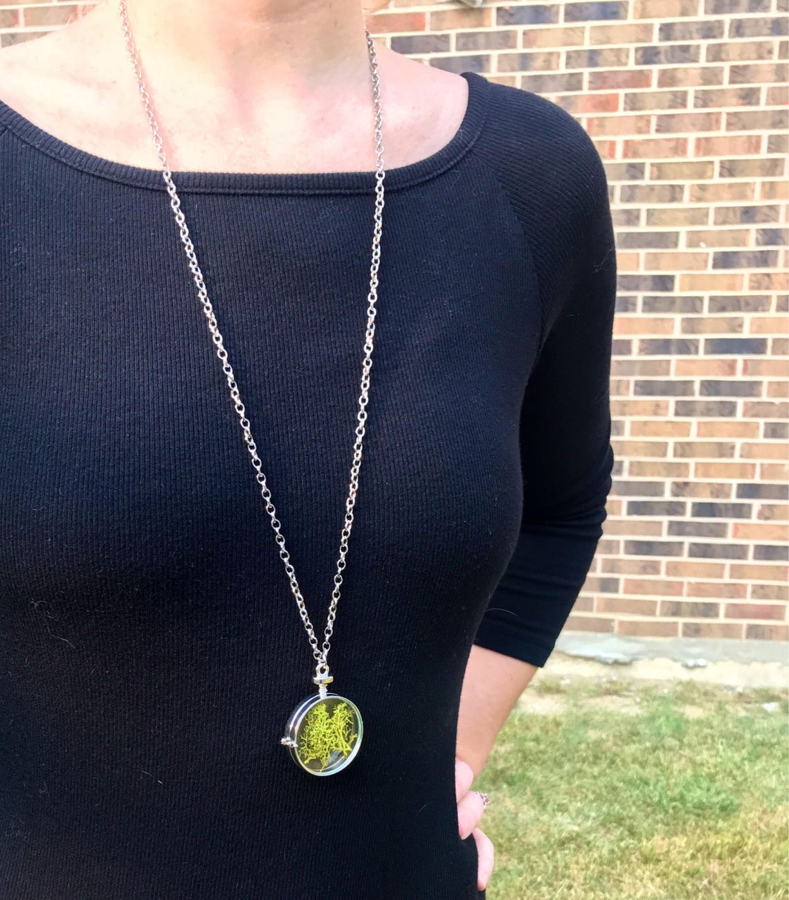 Moss Locket Necklace With Reindeer Moss on Silver Chain Real Botanical ...