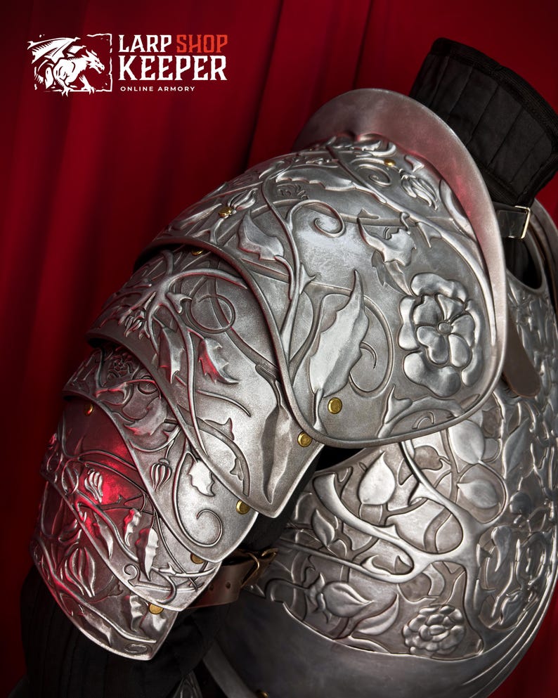 Handmade Flower Knight Armor Set in Silver Color | Fantasy LARP Armor ...