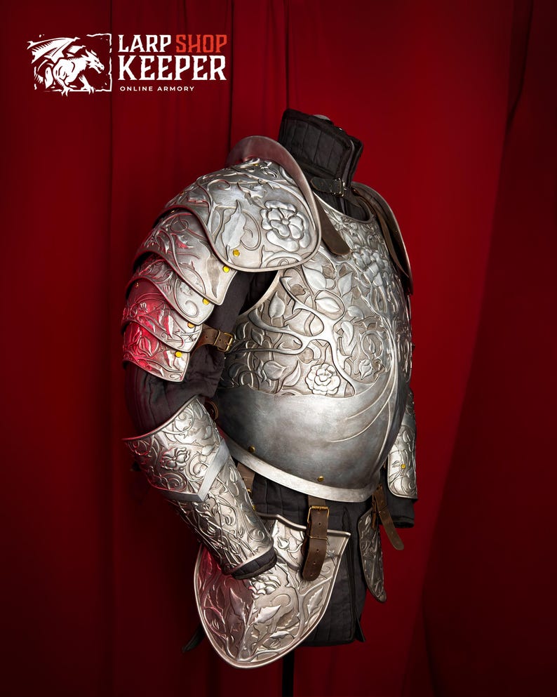 Handmade Flower Knight Armor Set in Silver Color | Fantasy LARP Armor ...