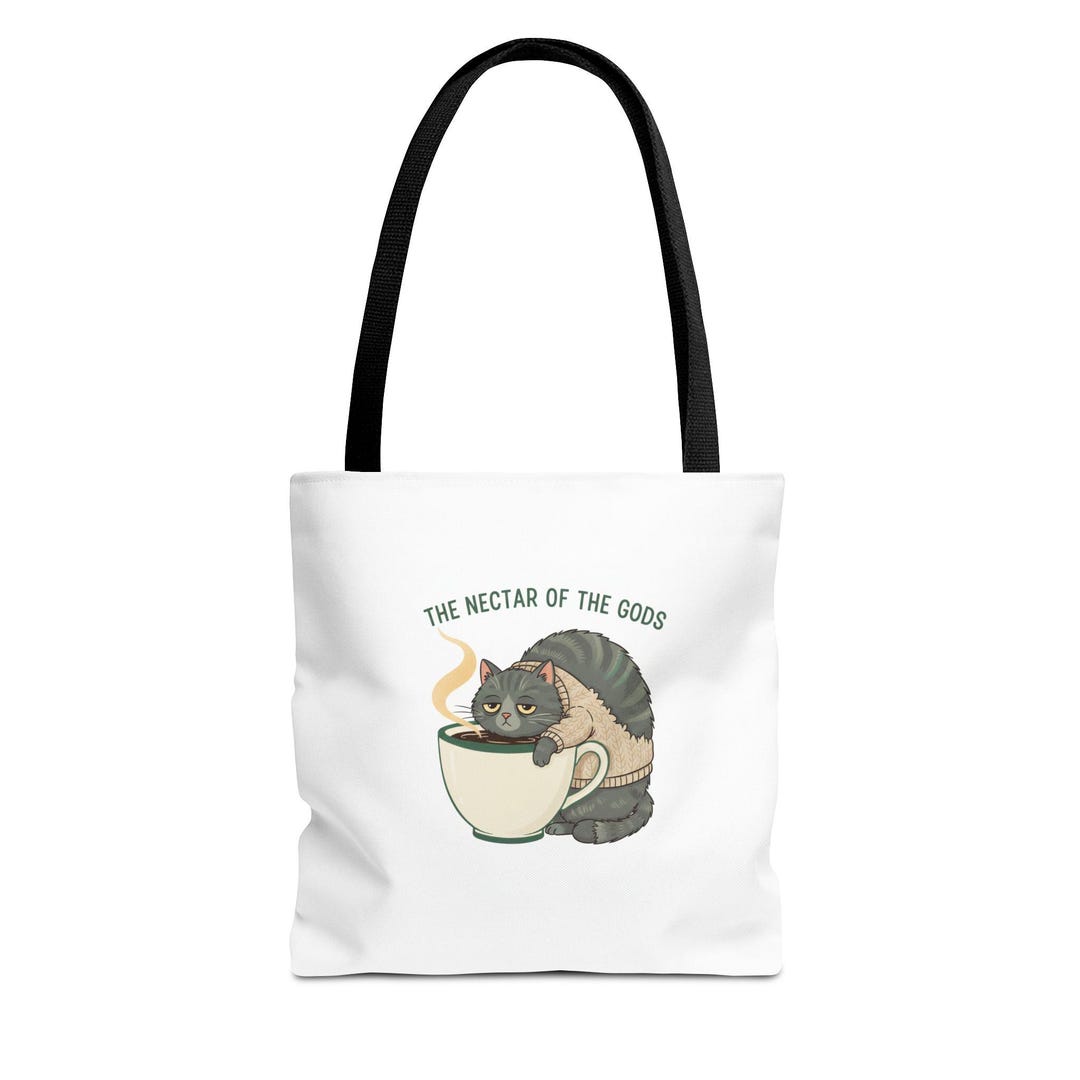Cat With Coffee Tote Bag | the Nectar of the Gods - Etsy