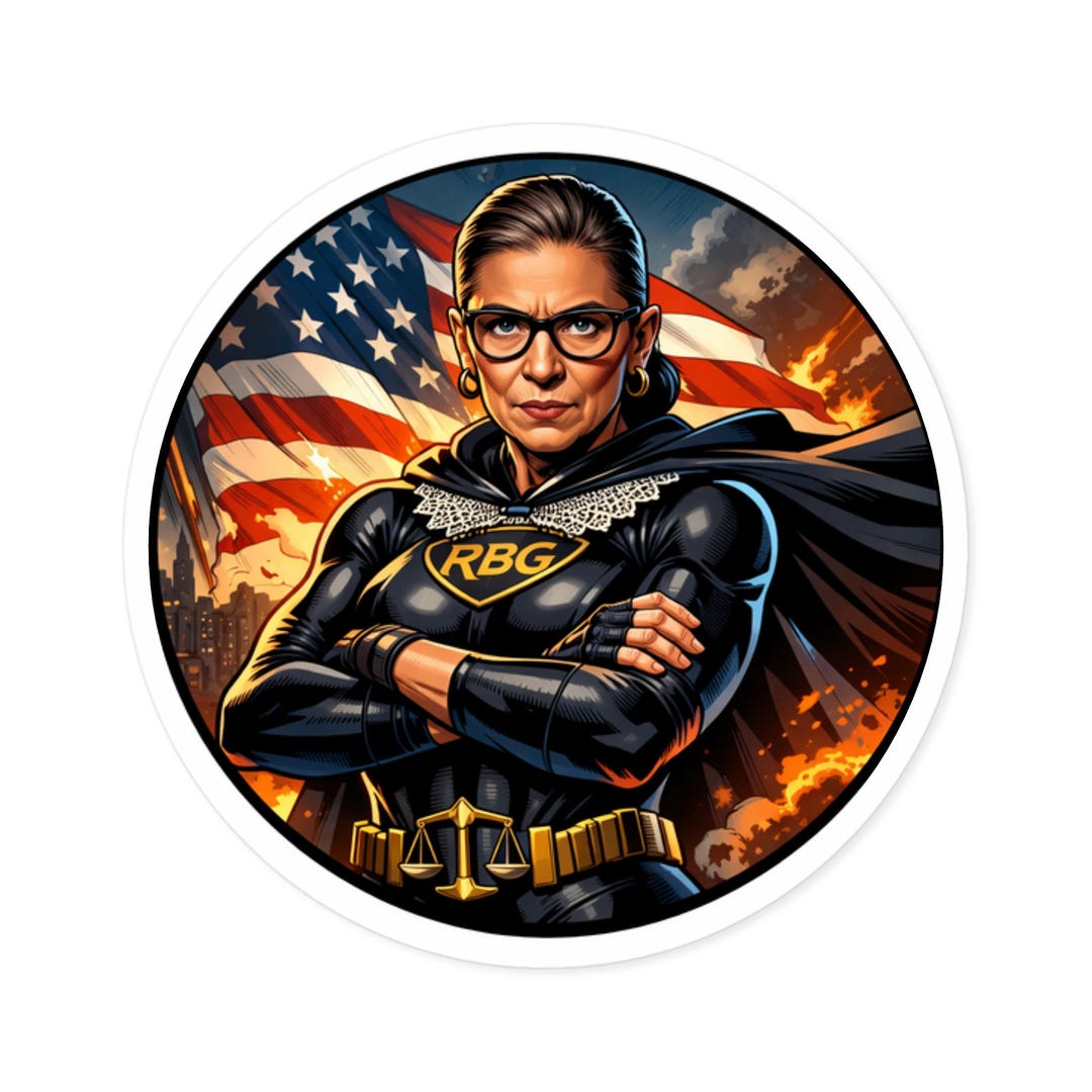 Notorious RBG | Superhero Illustration Round Sticker | Indoor Outdoor ...