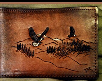 Men's Leather Wallet 2 Eagles Personalized Hand Stamped | Etsy