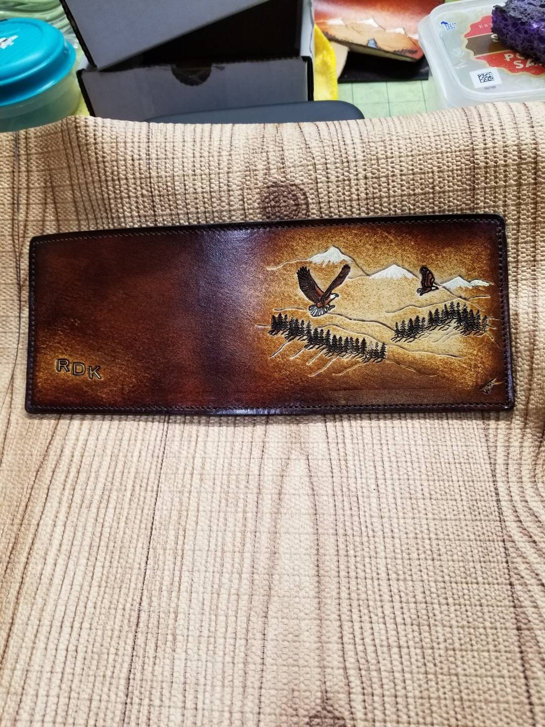 Men's Leather Wallet, 2 Eagles, Personalized, Hand Stamped Leather ...