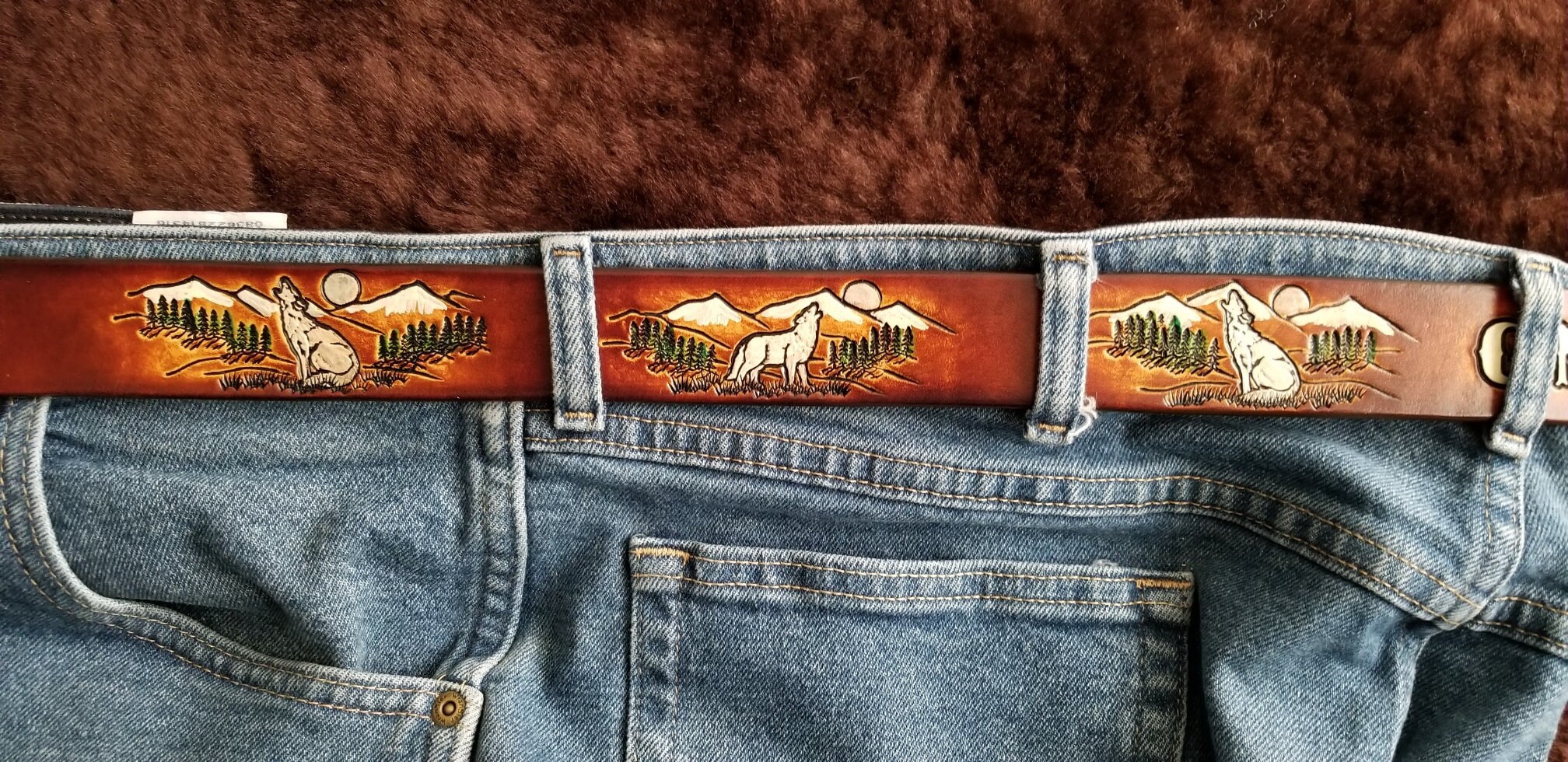 The Ultimate Howling Wolf Belt, Dark Brown, Personalized Leather ...