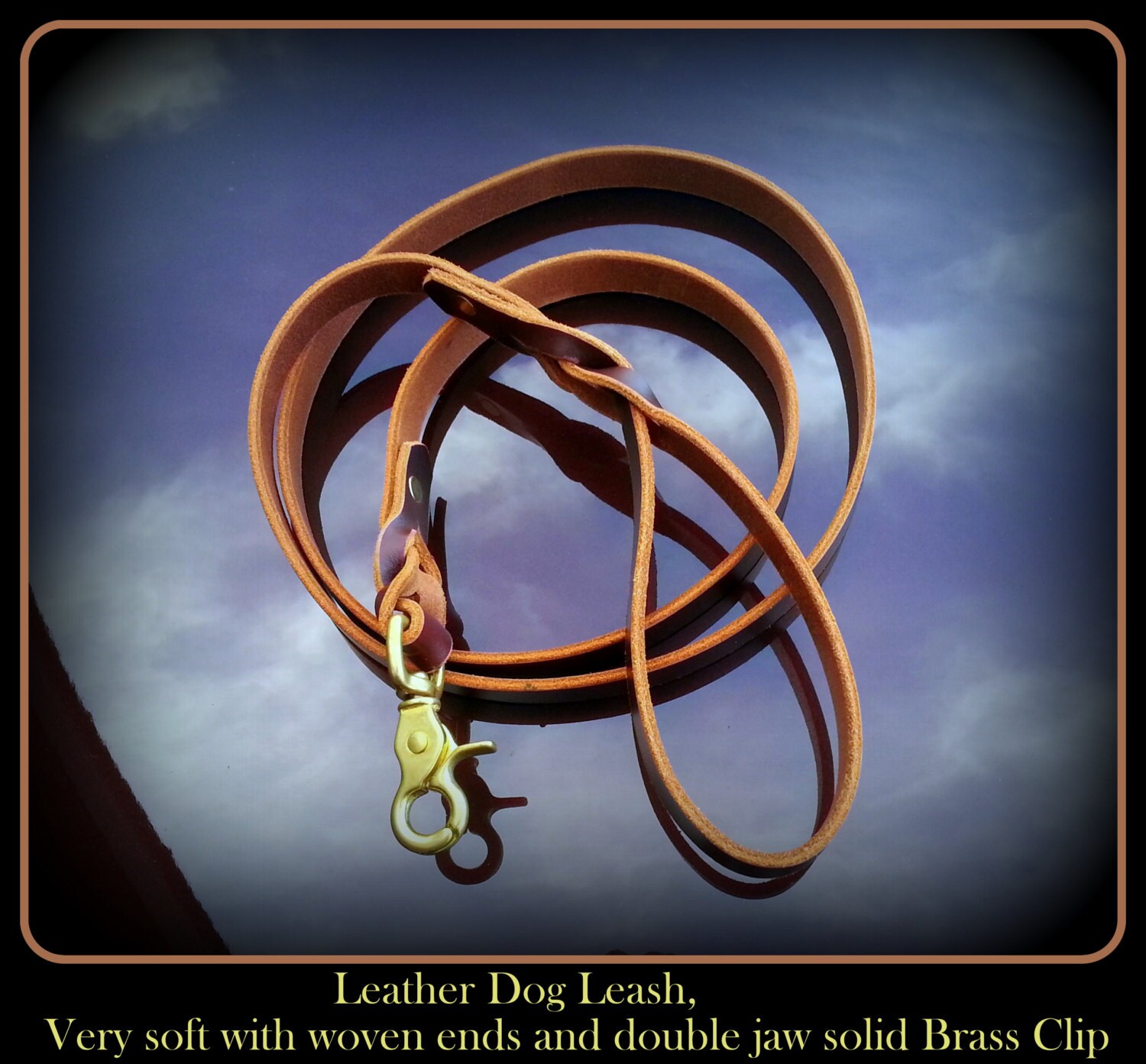 Latigo Leather 5' Dog Leash with strong solid Brass Clip and ...