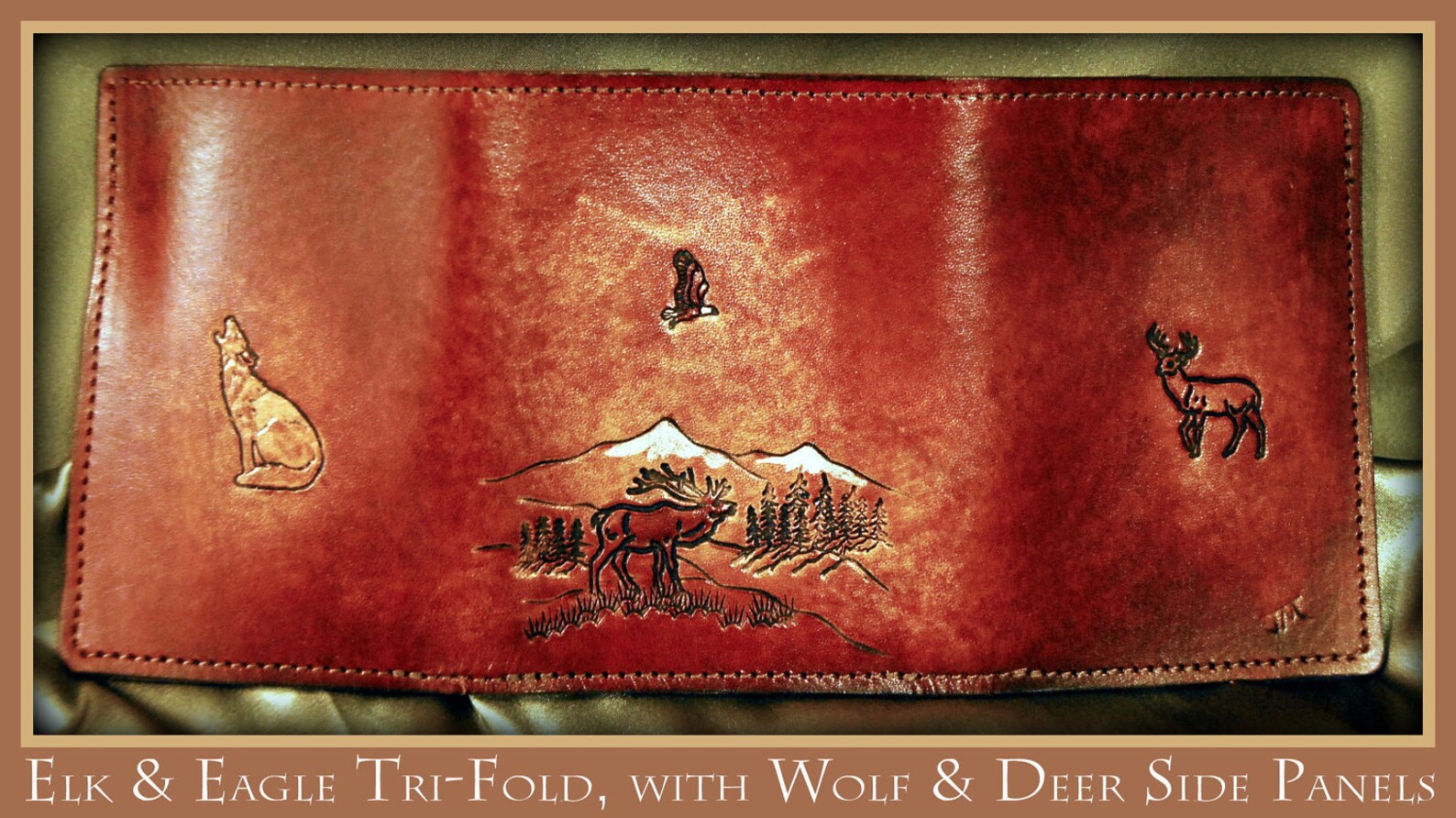 Leather Tri-fold Wallet Eagle Elk Wolf Deer Handmade Will | Etsy