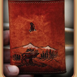 Leather Tri-fold Wallet Eagle Elk Wolf Deer Handmade Will | Etsy