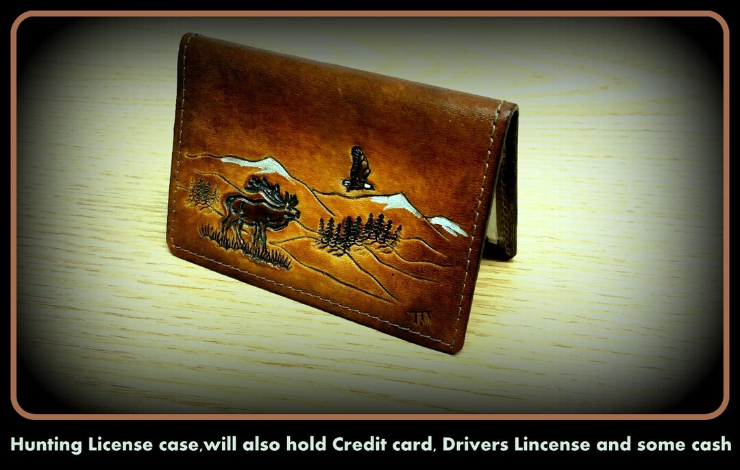Leather Elk Hunting License Case, Wallet, Holder, Can Take Your Drivers ...