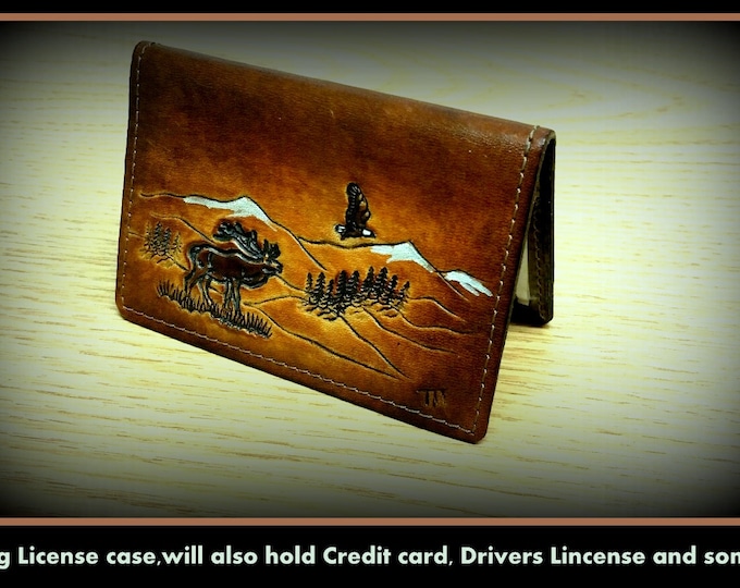 Leather Elk Hunting License Case, Wallet, Holder, Can Take Your Drivers ...