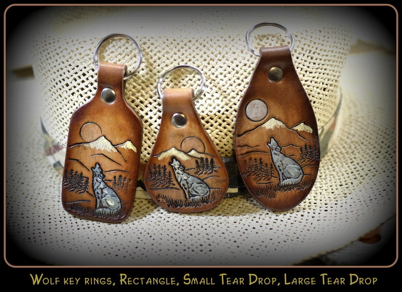 Howling Wolf Leather Personalized Keyring, keyfob, keychain, Can have ...