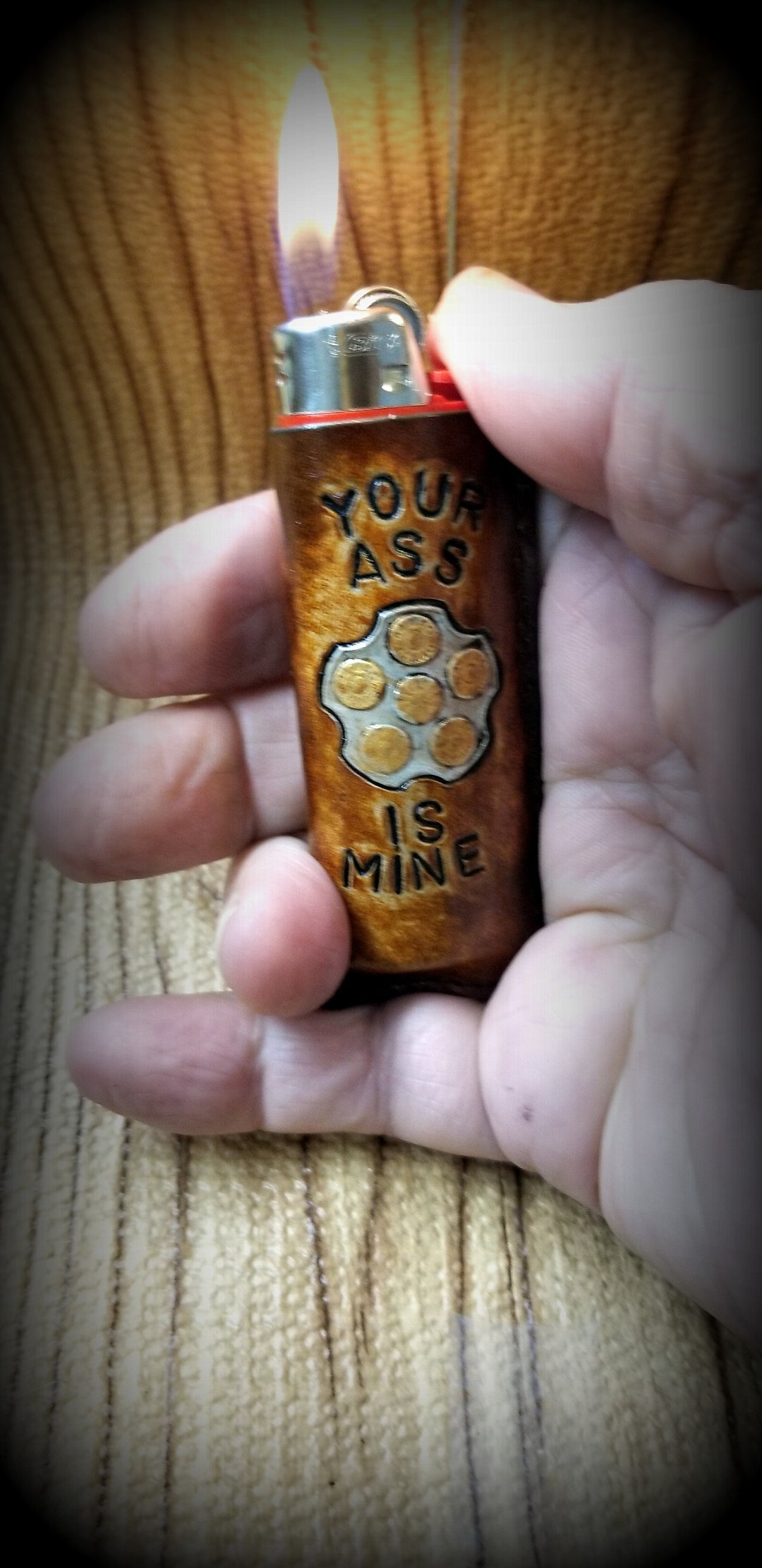 Leather Lighter Case your ASS is MINE Fits Most Disposable Lighters 1 ...