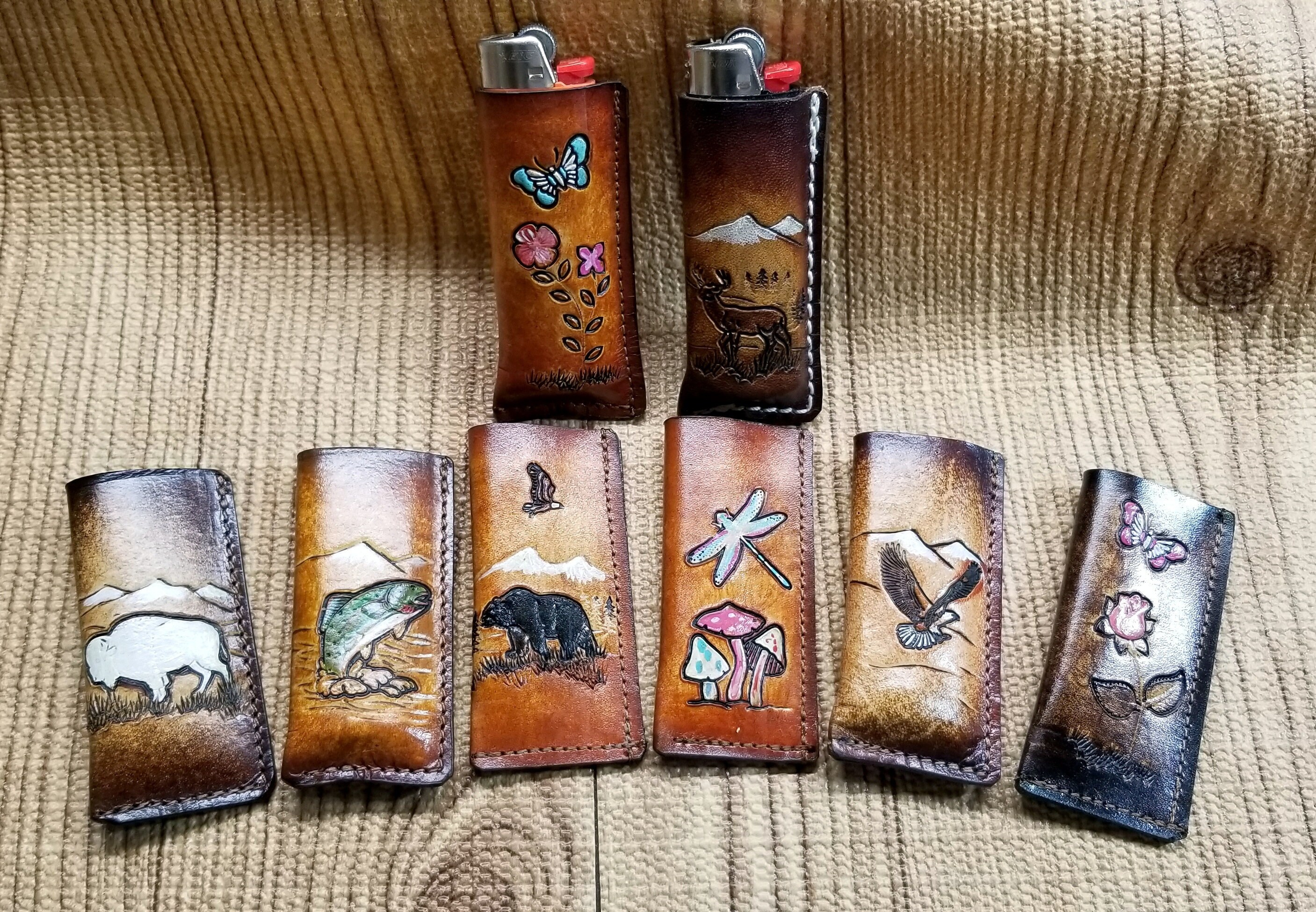 Flower, Bear, Buffalo, Leather lighter case fits most disposable ...