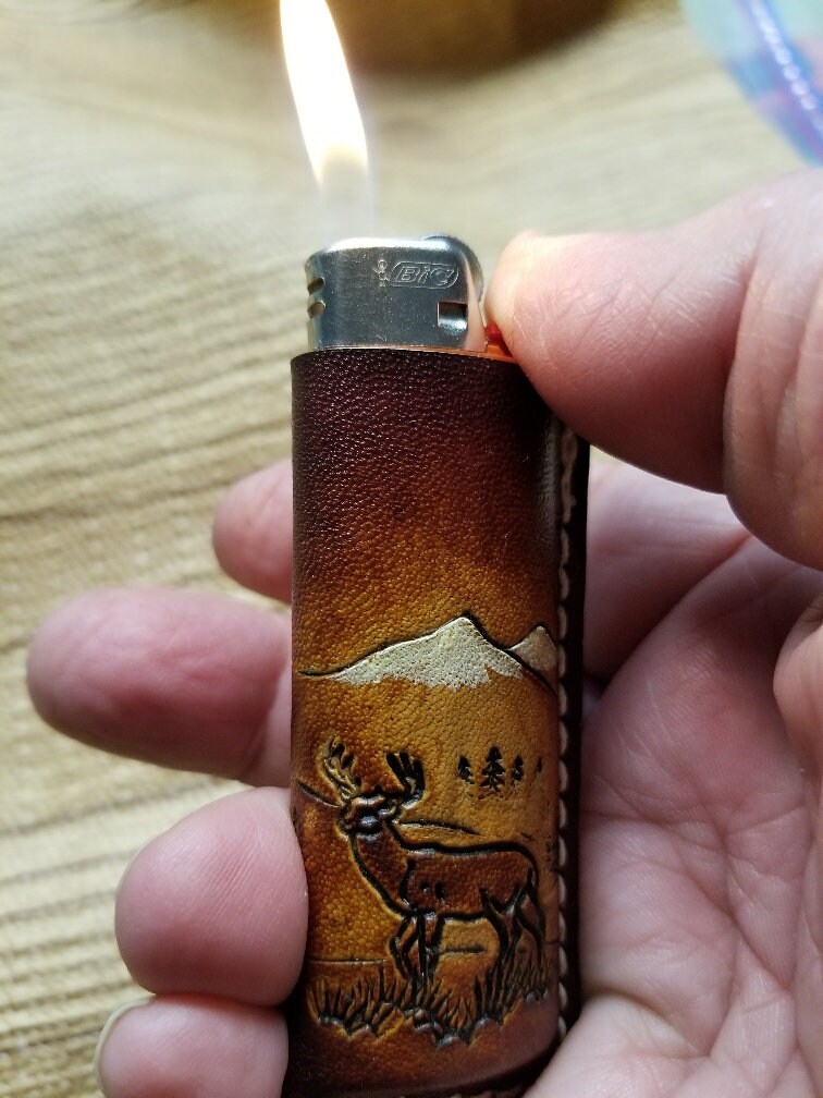 Flower, Bear, Buffalo, Leather lighter case fits most disposable ...