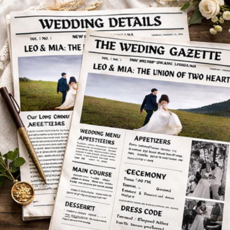 Editable Wedding Newspaper Template, Canva Wedding Gazette, Printable ...