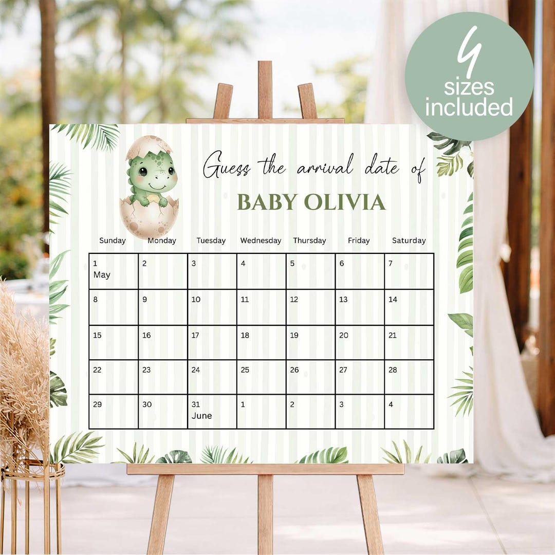Hatching Soon Due Date Calendar, Dinosaur Guess Baby's Birth Date Game ...