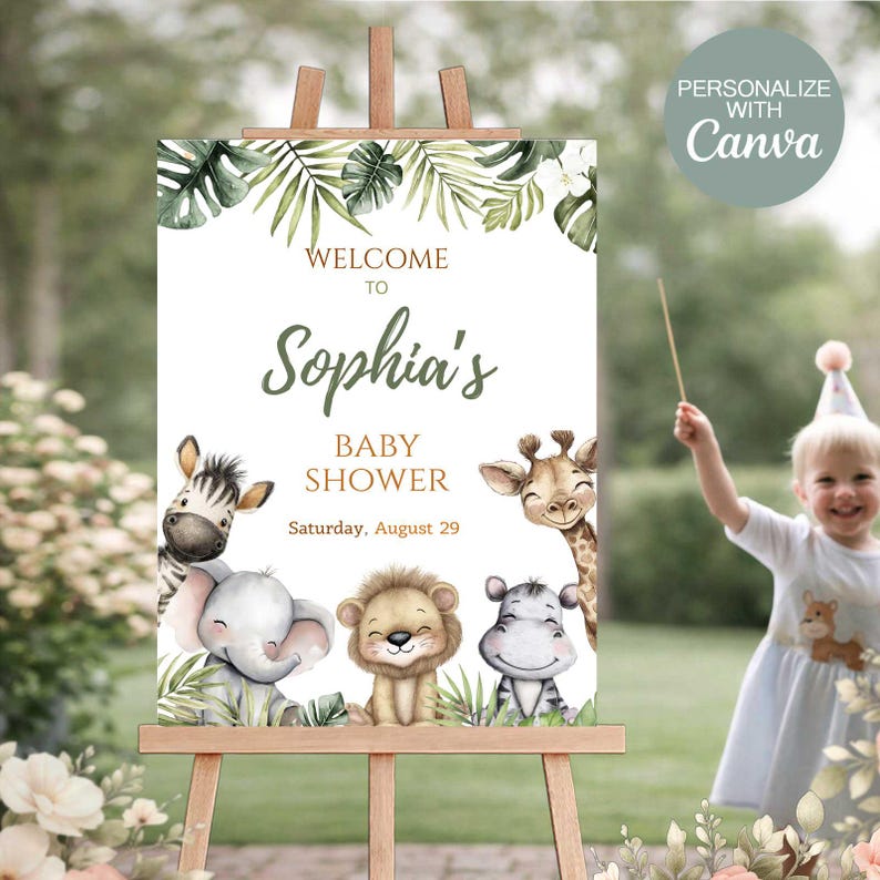 Safari Baby Shower Welcome Sign Template, Jungle Animals Poster ...