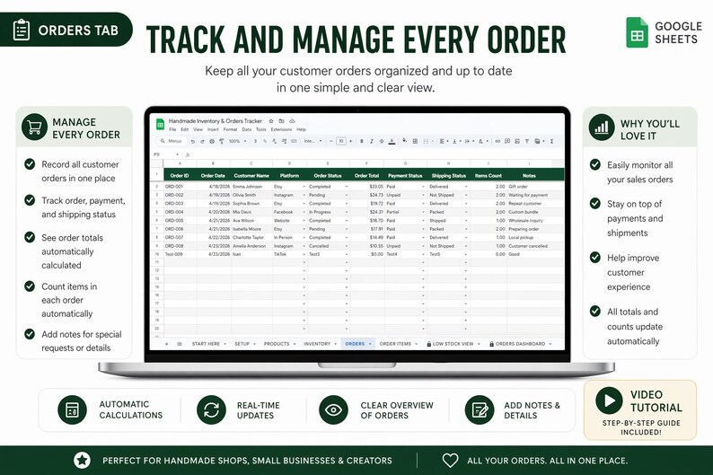 Google Sheets Inventory Template: Manage Handmade Stock, Orders ...