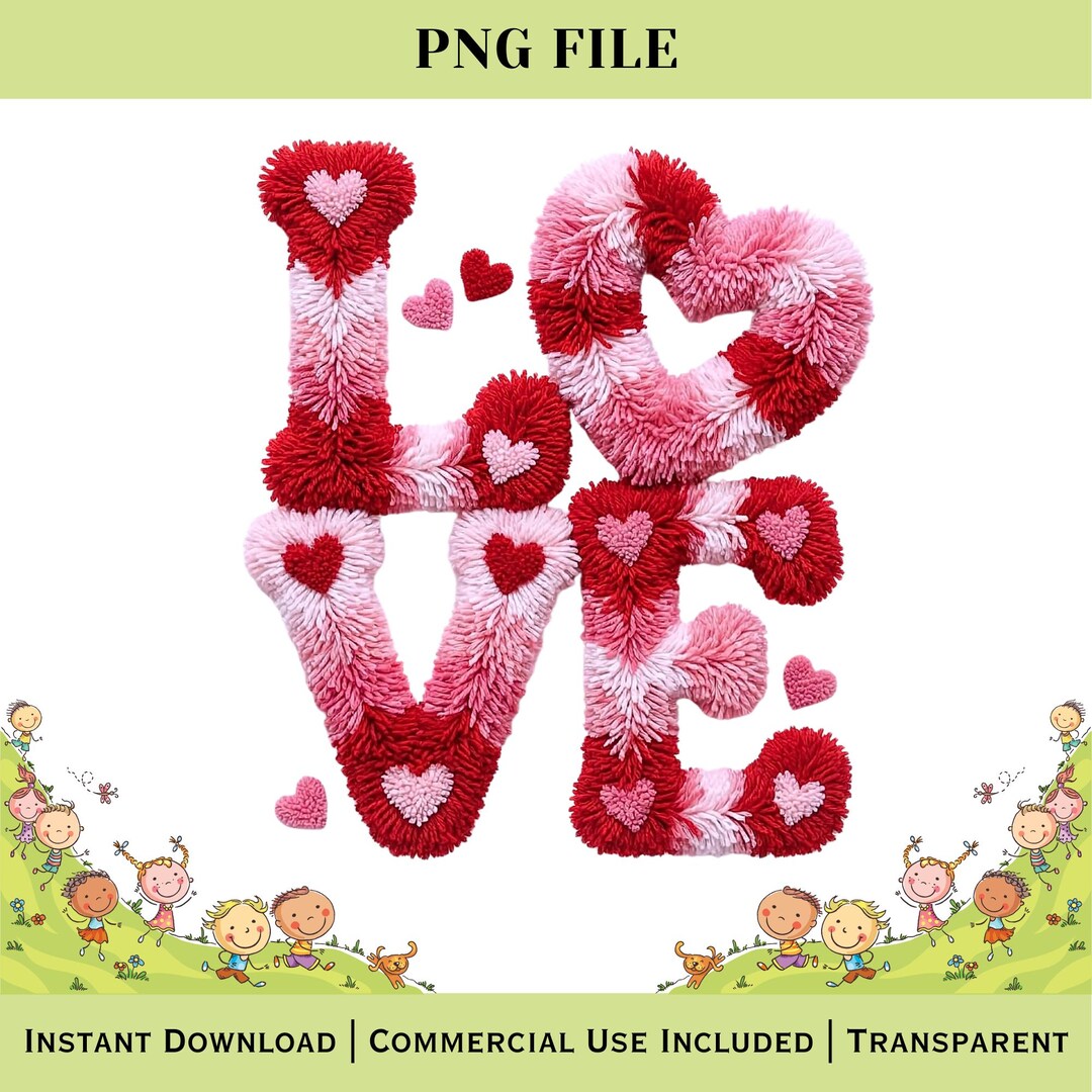 Faux Yarn Valentine LOVE PNG | Fluffy Heart Text Clipart | Cozy ...