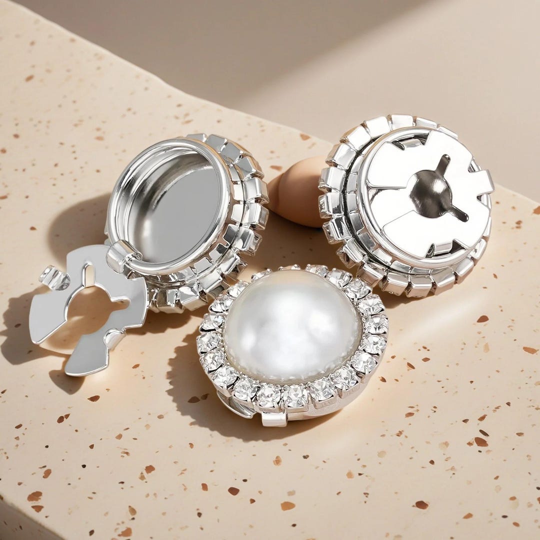 Handmade Vintage Style Pearl Button Clasp, Silver Tone Crystal ...