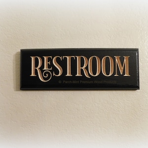 Black ENGRAVED Fancy Font Restroom / Bathroom Sign Solid Wood Wooden - Etsy