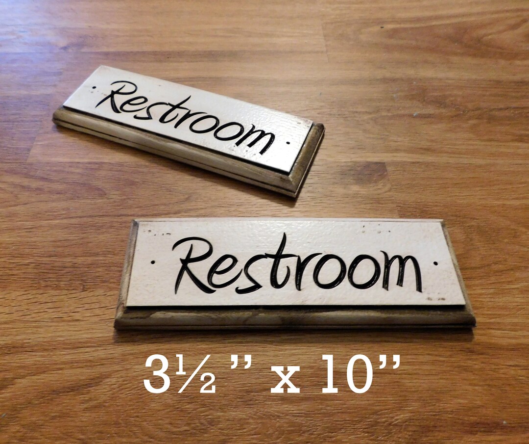 ENGRAVED Restroom Vintage Look Sign Plaque Solid Wood Wooden Primitive ...