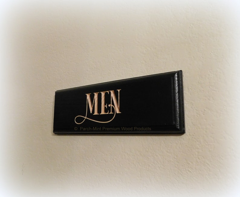 ENGRAVED Men and Women Restroom / Bathroom Sign Set - Black With Fancy ...