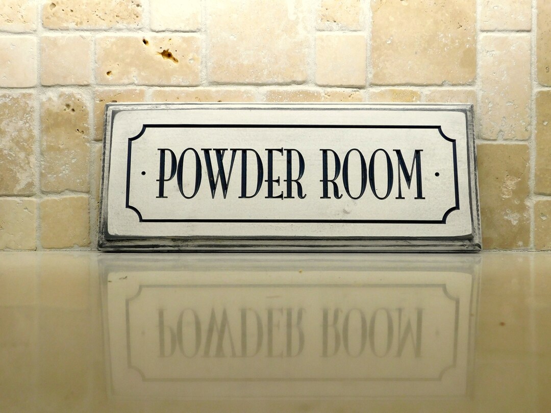 Powder Room Vintage Look ENGRAVED Restroom Sign Set Art Deco Solid Wood ...