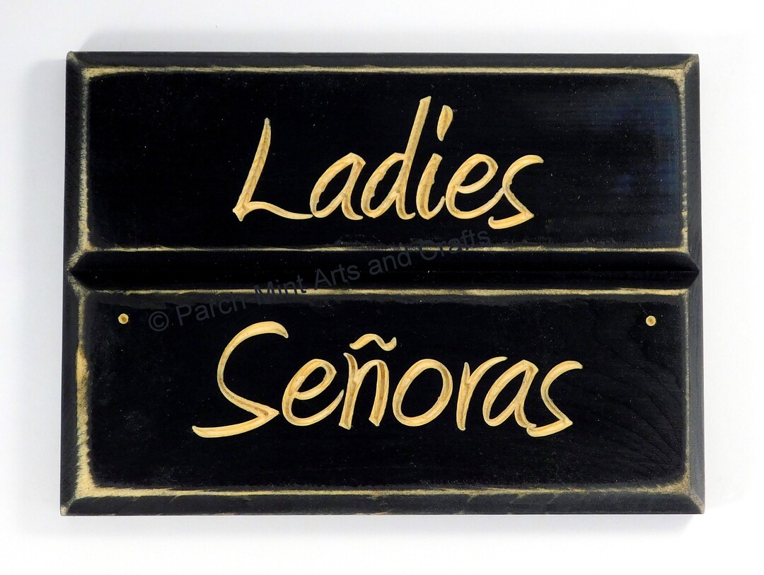 ENGRAVED Bilingual Ladies Señoras Vintage Look Restroom Sign Plaque in ...