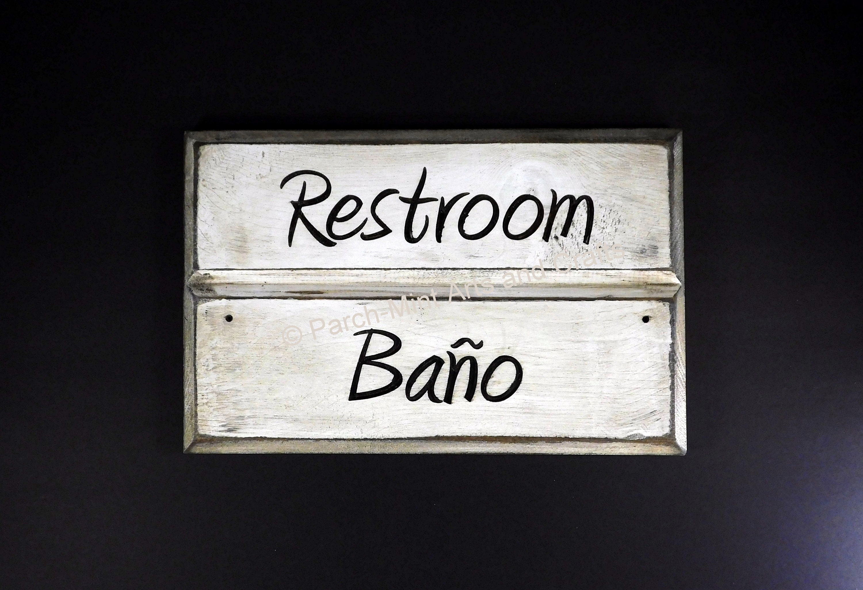 ENGRAVED Bilingual Restroom Baño Vintage Look Sign Plaque in | Etsy